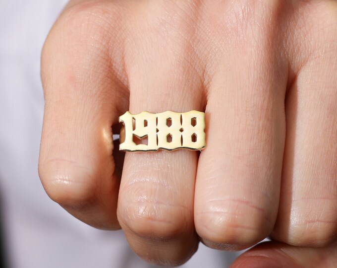Year Ring - Gold Signet Ring - Birthday Date Ring - Personalized Number ...