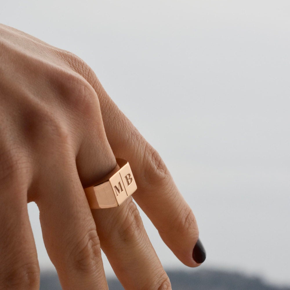Signet Ring - Personalized Signet Ring - Couples Signet Ring - Gold ...