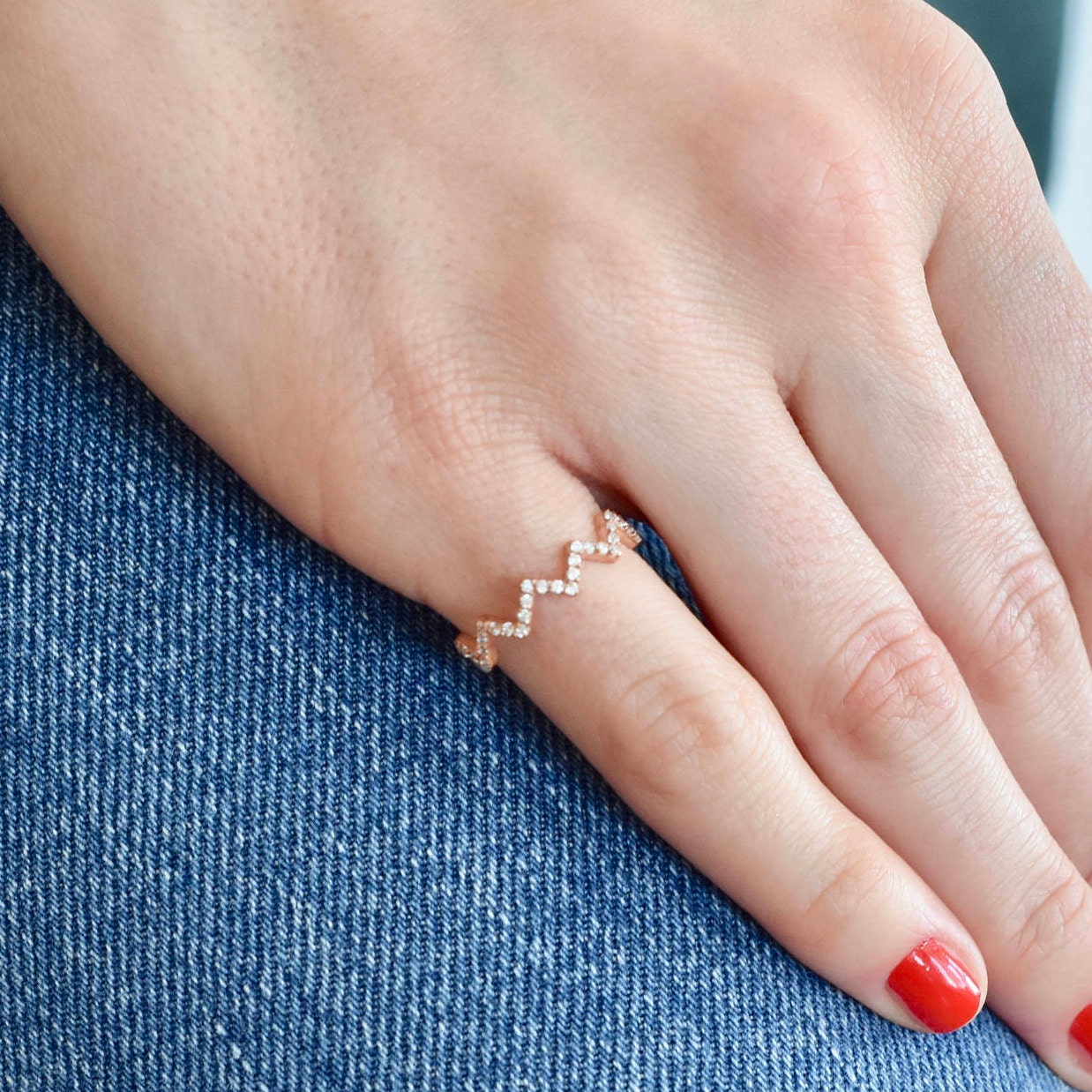 Zig Zag Ring Heart Rhythm Ring Pave Diamonds CZ Stone Ring - Etsy