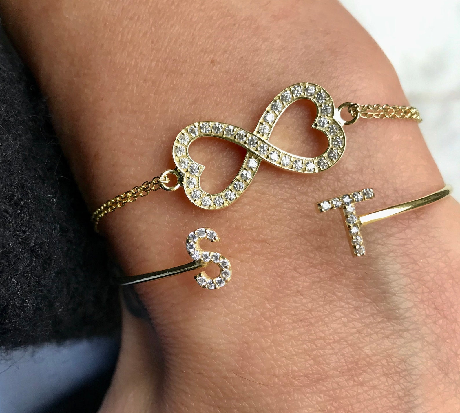 Pavé Letter Bracelet Custom Letter Bracelet custom Name - Etsy