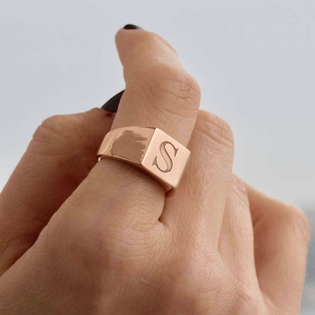 Signet Ring - Personalized Signet Ring - Couples Signet Ring - Gold ...