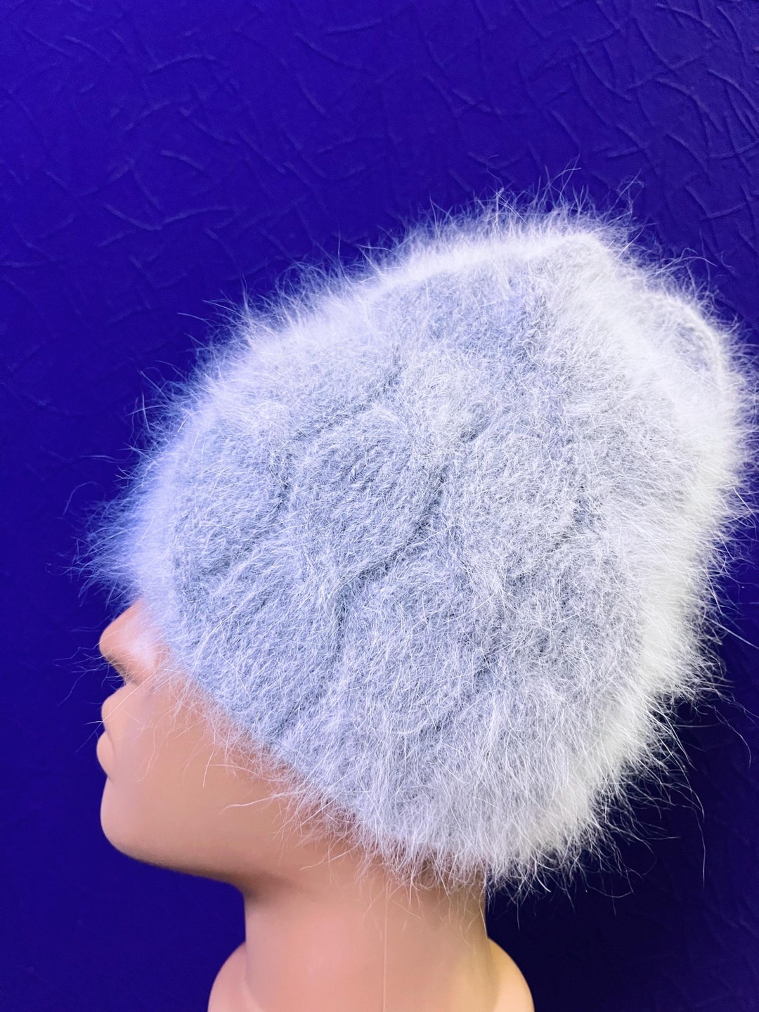 Fluffy Soft Angora, Hat of Premium Quality, Gray Beanies, Knitted Cozy ...