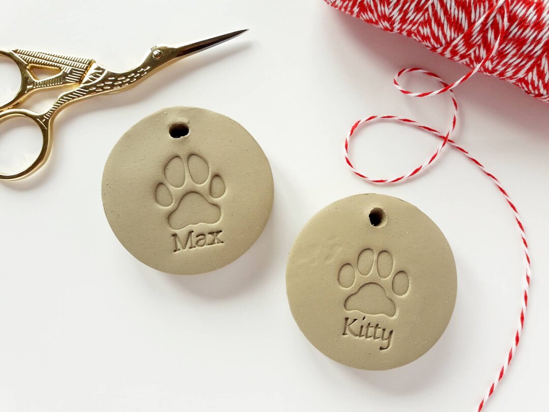 CUSTOM CLAY Paw Print Stamp, Pottery Puppy Name Stamp, Cat Paw Dog Paw ...
