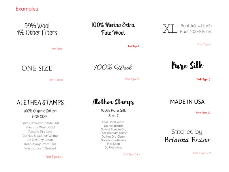 Custom FIBER COMPOSITION LABEL Stamp Custom Fabric Text - Etsy