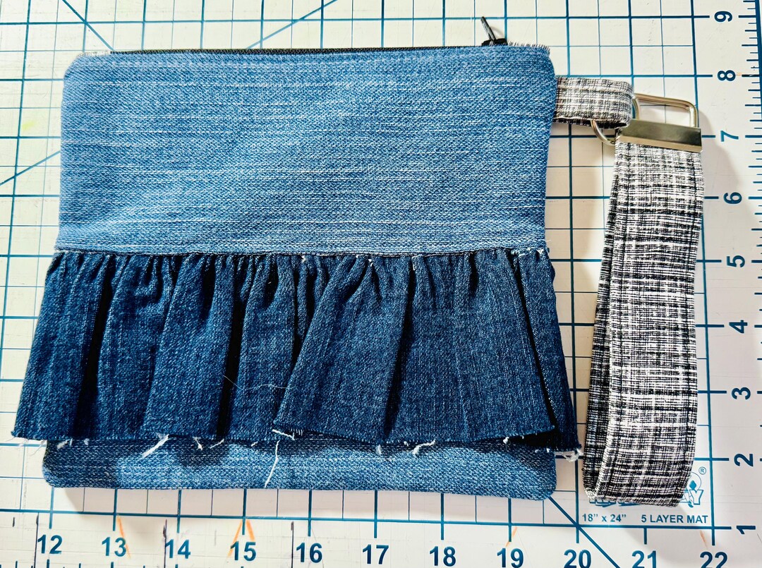 Unique Denim Raw Edge Ruffle Boho Fab Zipper Clutch Purse - Etsy