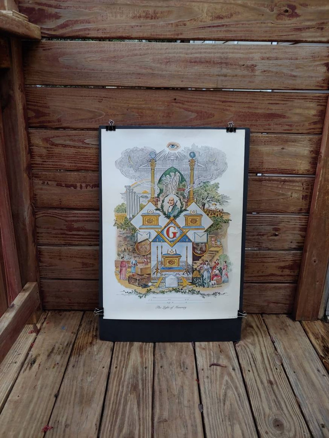 Vintage RARE Free Mason Masonic the Light of Masonry Certificate Poster ...