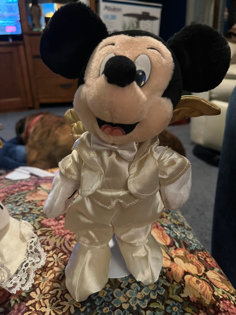 Walt Disney Mickey and Minnie Plush Angels With Stands - Etsy