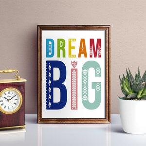 Dream Big Sign, Nursery Decor Wall Art, Kids Room Wall Quote Poster ...
