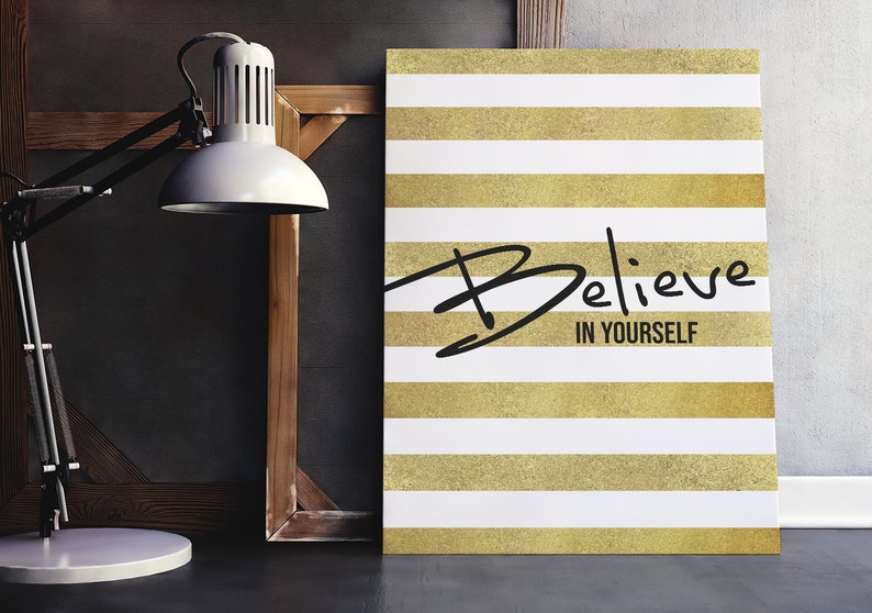 Believe in Yourself Printable, Typography Poster, Gold Print ...
