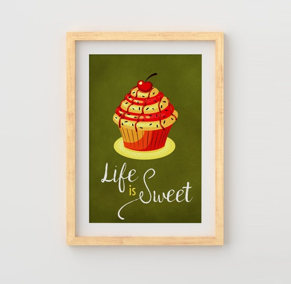 Life is Sweet Sign Green Printable Kitchen Decor Cupcake | Etsy