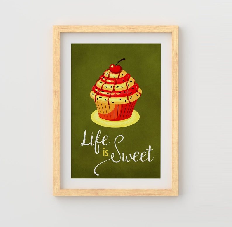 Life is Sweet Sign Green Printable Kitchen Decor Cupcake - Etsy