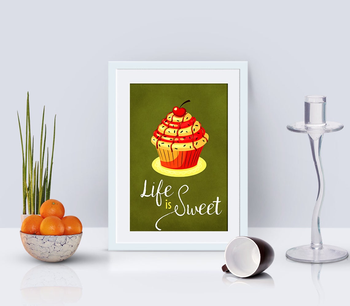 Life is Sweet Sign Green Printable Kitchen Decor Cupcake - Etsy
