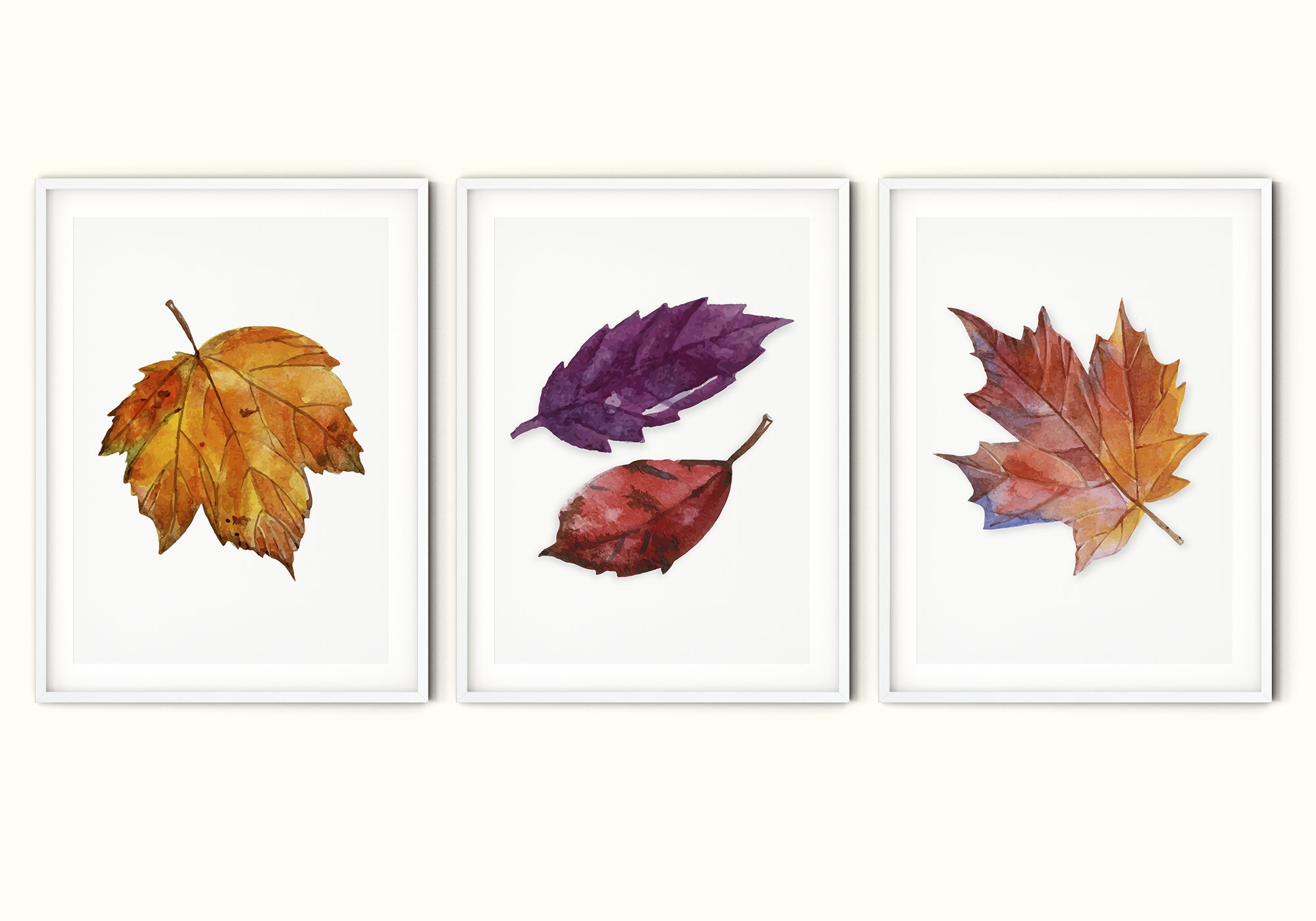 Fall Decor Set of 3 Prints, Autumn Leaves Printable Wall Art ...