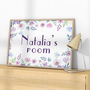 Girls Name Sign Flowers Printable Art, Door Sign, Name Sign for Nursery ...