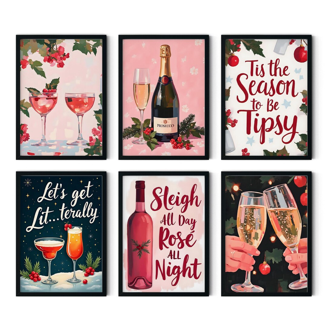 Christmas Cheers Print Set | 6 Cocktail Poster | Christmas Bar Cart ...