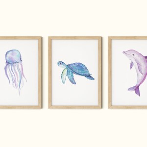 Sea Animals Wall Art Set of 3 Prints, Kids Room Decor, Under the Sea ...