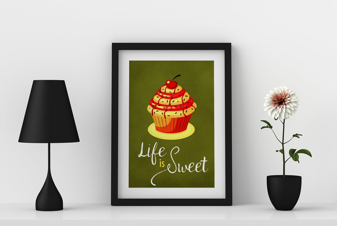 Life is Sweet Sign Green Printable Kitchen Decor Cupcake - Etsy
