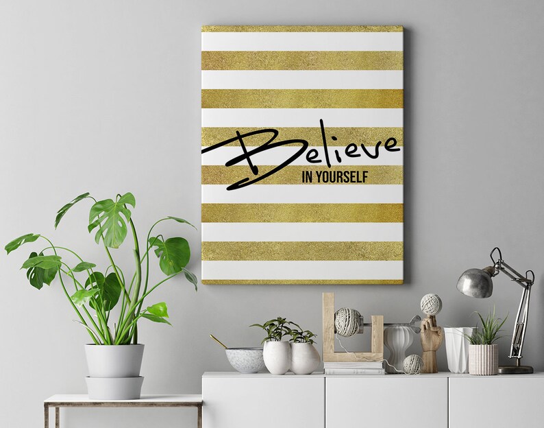 Believe in Yourself Printable, Typography Poster, Gold Print ...