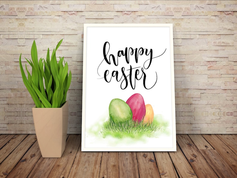 Easter Decor Printable Wall Art Happy Easter Sign Easter | Etsy