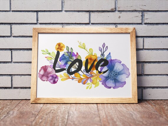 Love Valentine's Day Printable Love Sign Watercolor | Etsy