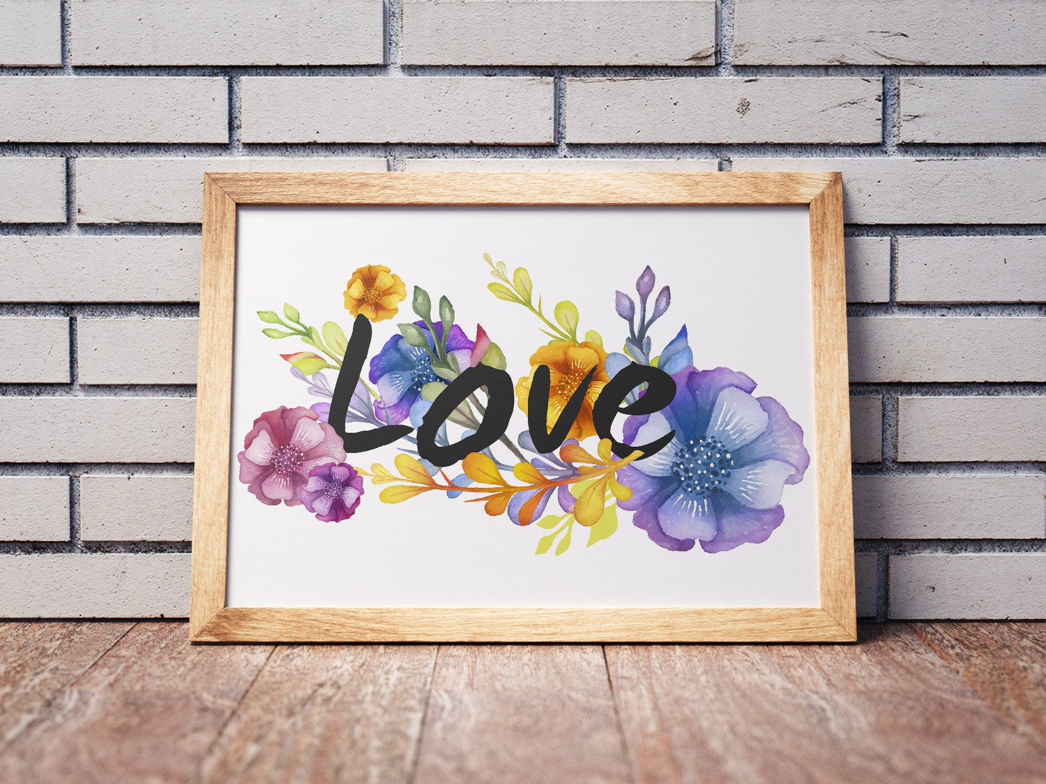 Love Valentine's Day Printable, Love Sign, Watercolor Flowers ...
