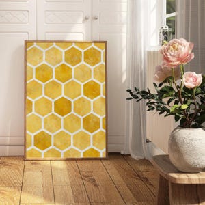 Bee Art Honeycomb Farmhouse Decor Bee Print Yellow Kitchen One Piece ...