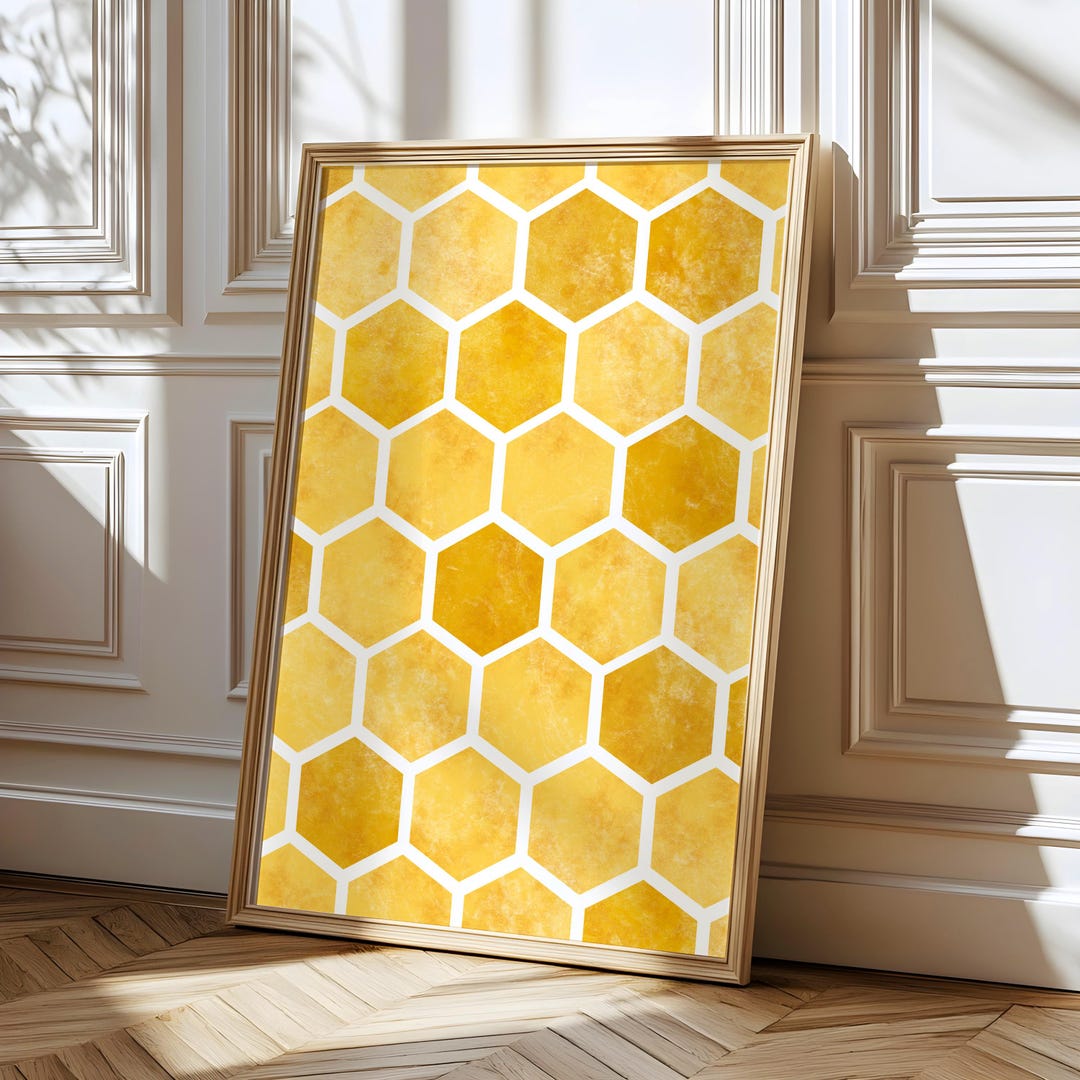 Bee Art Honeycomb Farmhouse Decor Bee Print Yellow Kitchen One Piece ...