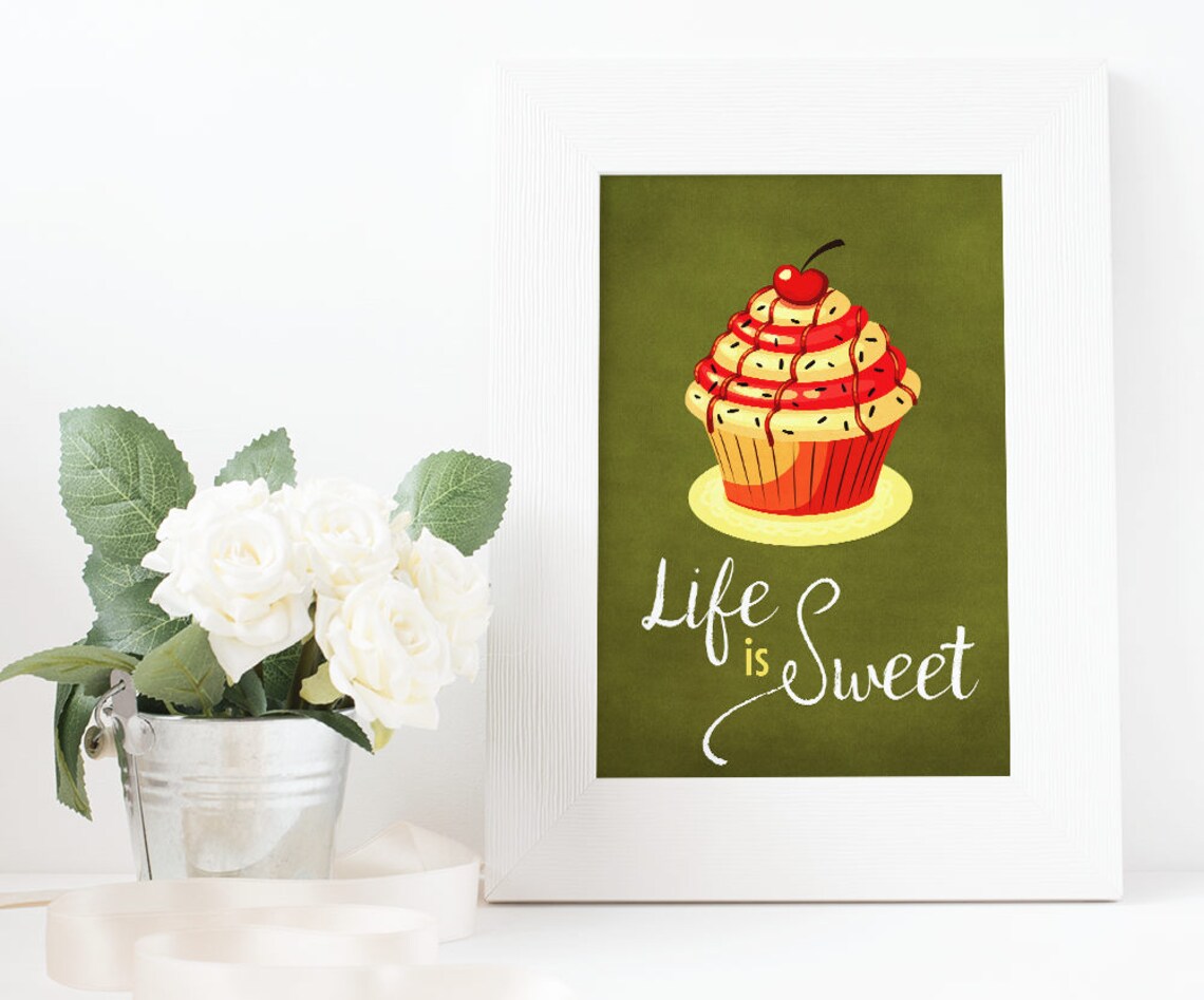 Life is Sweet Sign Green Printable Kitchen Decor Cupcake - Etsy
