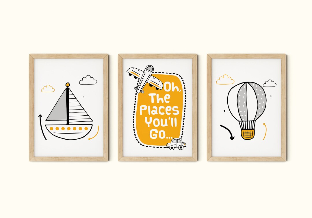 Oh the Places You'll Go Printable, Nursery Wall Art Set of 3 Prints ...