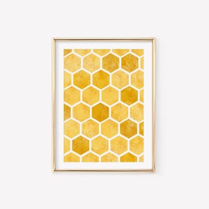 Bee Art Honeycomb Farmhouse Decor Bee Print Yellow Kitchen One Piece ...
