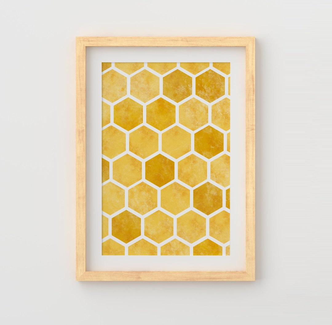 Bee Decor, Bee Art, Honeycomb Wall Art, Kitchen Decor, Yellow Printable ...