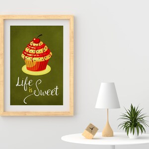 Life is Sweet Sign, Green Printable Kitchen Decor, Cupcake Print ...