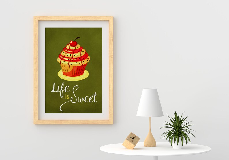 Life is Sweet Sign Green Printable Kitchen Decor Cupcake - Etsy