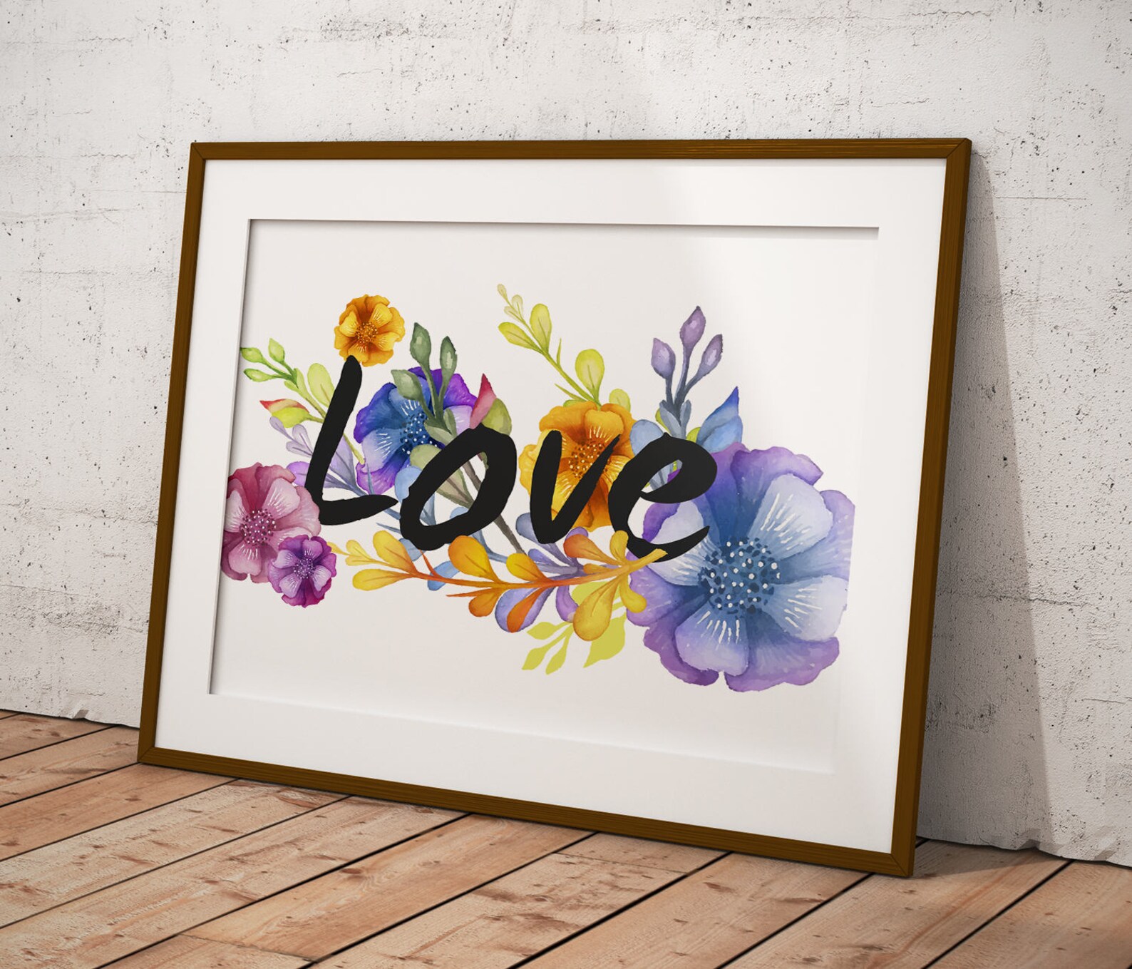 Love Valentine's Day Printable, Love Sign, Watercolor Flowers ...