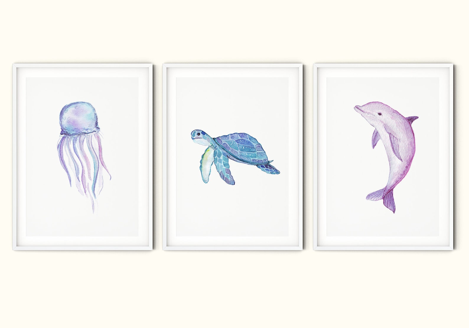 Sea Animals Wall Art Set of 3 Prints, Kids Room Decor, Under the Sea ...