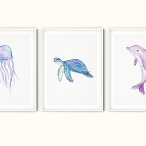 Sea Animals Wall Art Set of 3 Prints, Kids Room Decor, Under the Sea ...