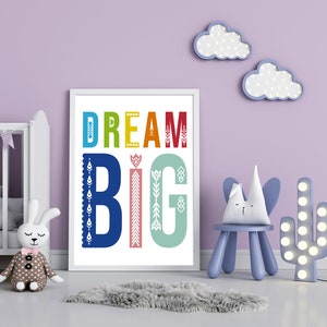 Dream Big Sign, Nursery Decor Wall Art, Kids Room Wall Quote Poster ...