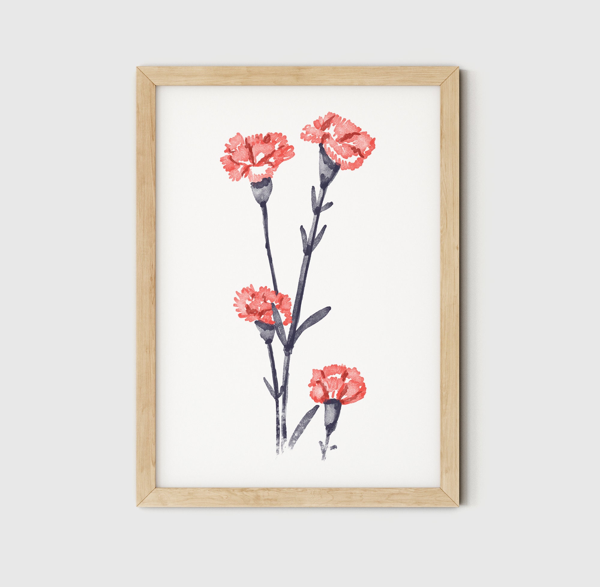 Carnation Print Bedroom Wall Decor Set of 3 Prints Floral - Etsy