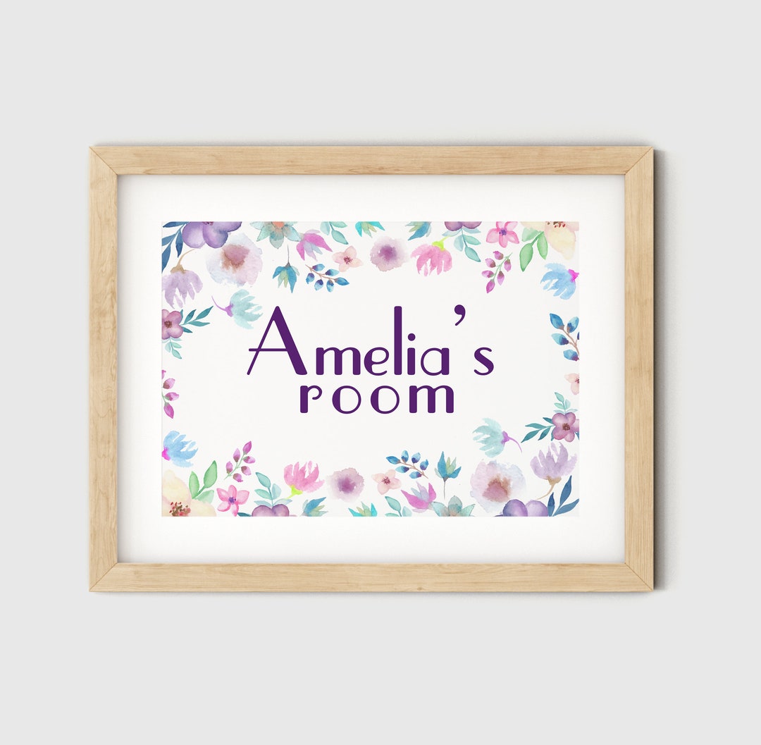Girls Name Sign Flowers Printable Art, Door Sign, Name Sign for Nursery ...