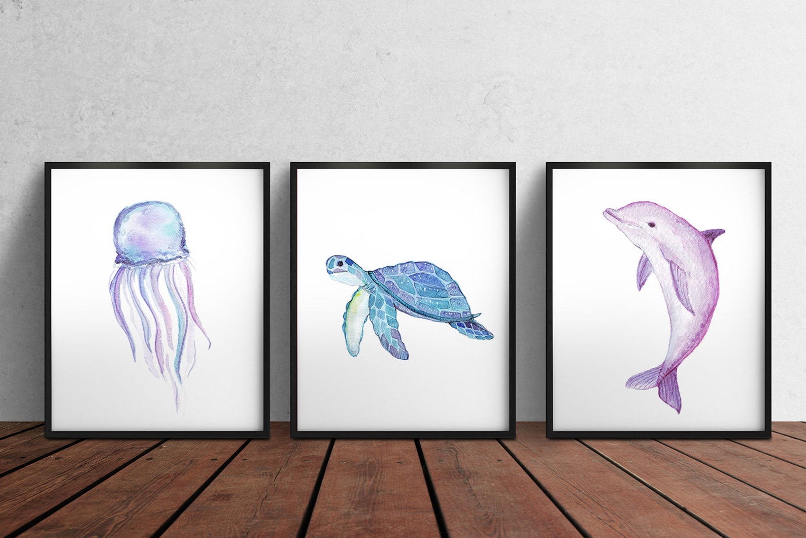 Sea Animals Wall Art Set of 3 Prints, Kids Room Decor, Under the Sea ...