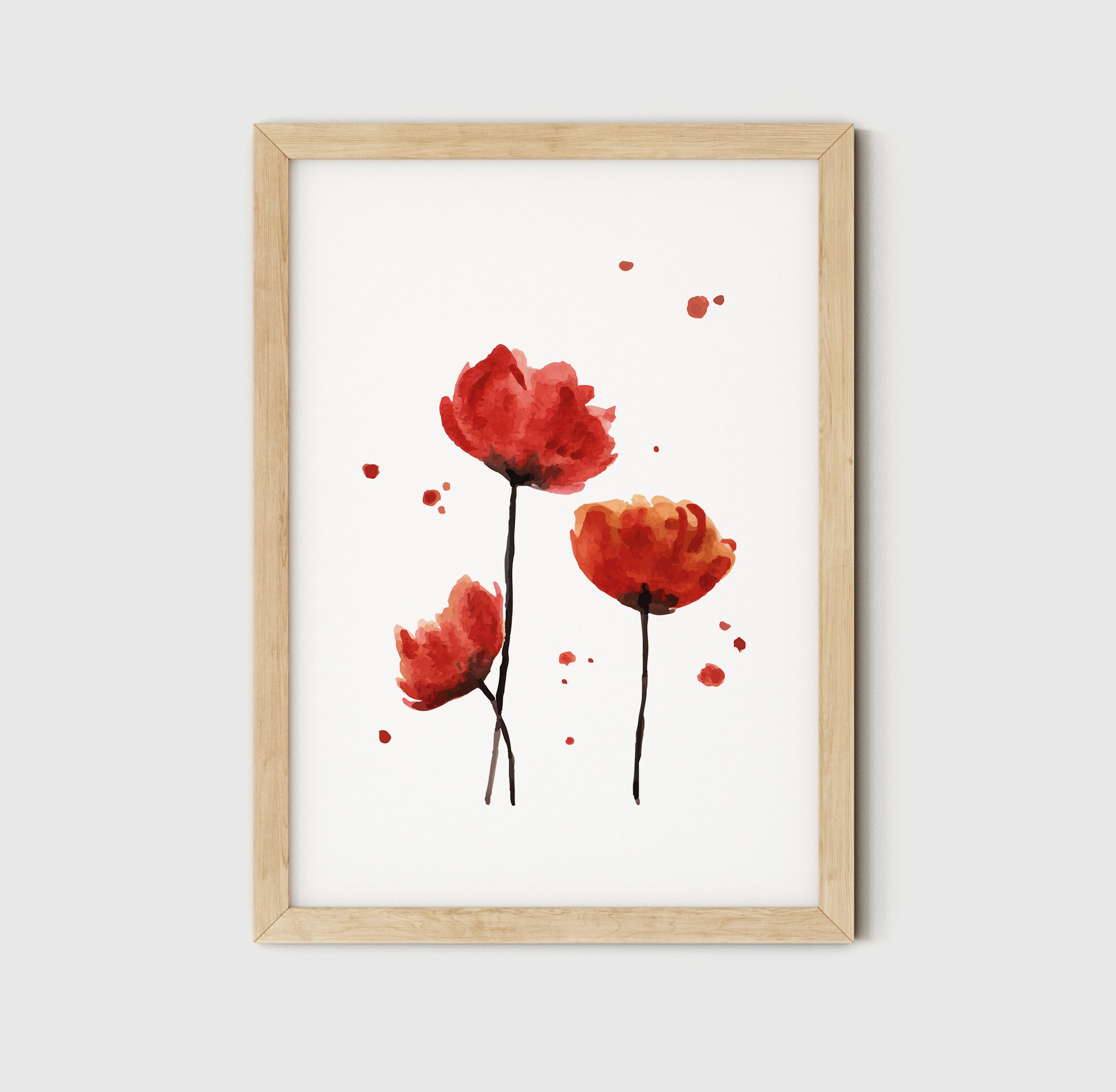 Set of 3 Prints Watercolor Flower Print Red Flowers Art - Etsy
