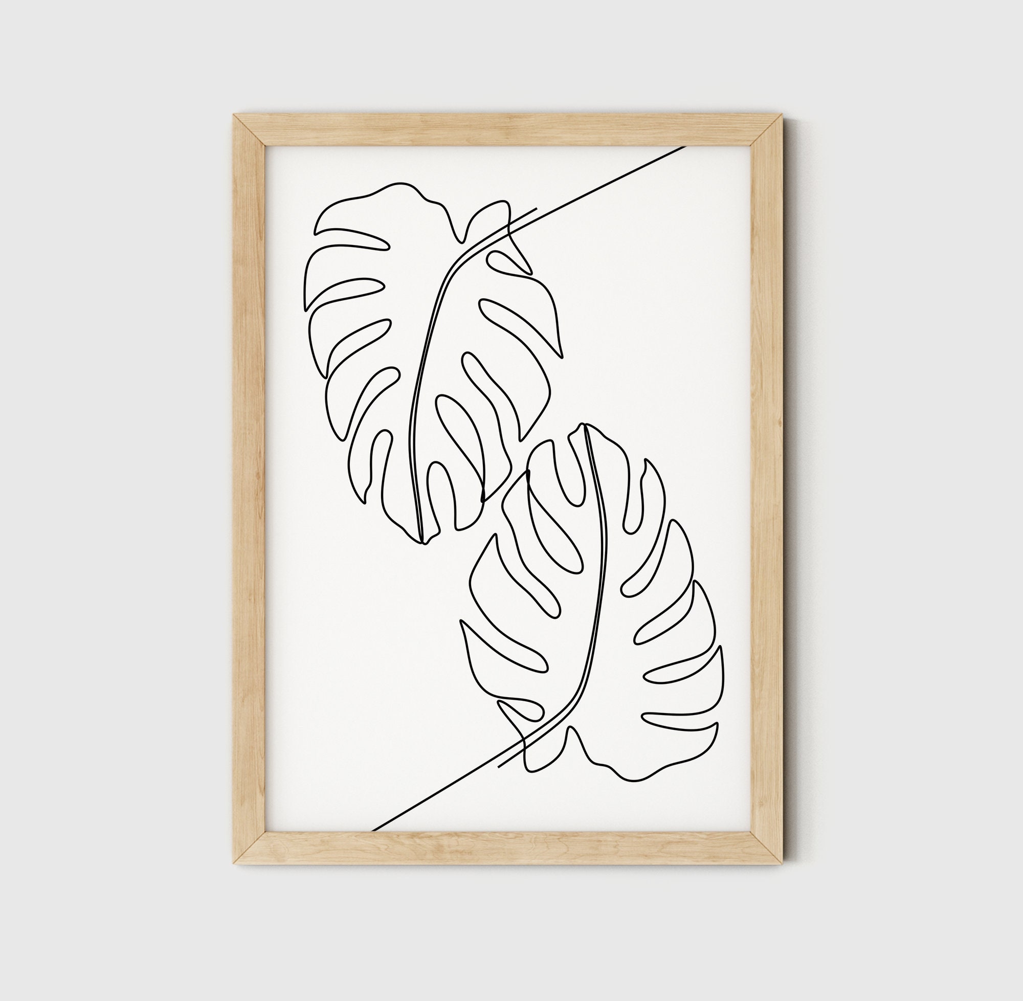 Line Art Print Leaf Line Drawing Wall Art Printable | Etsy