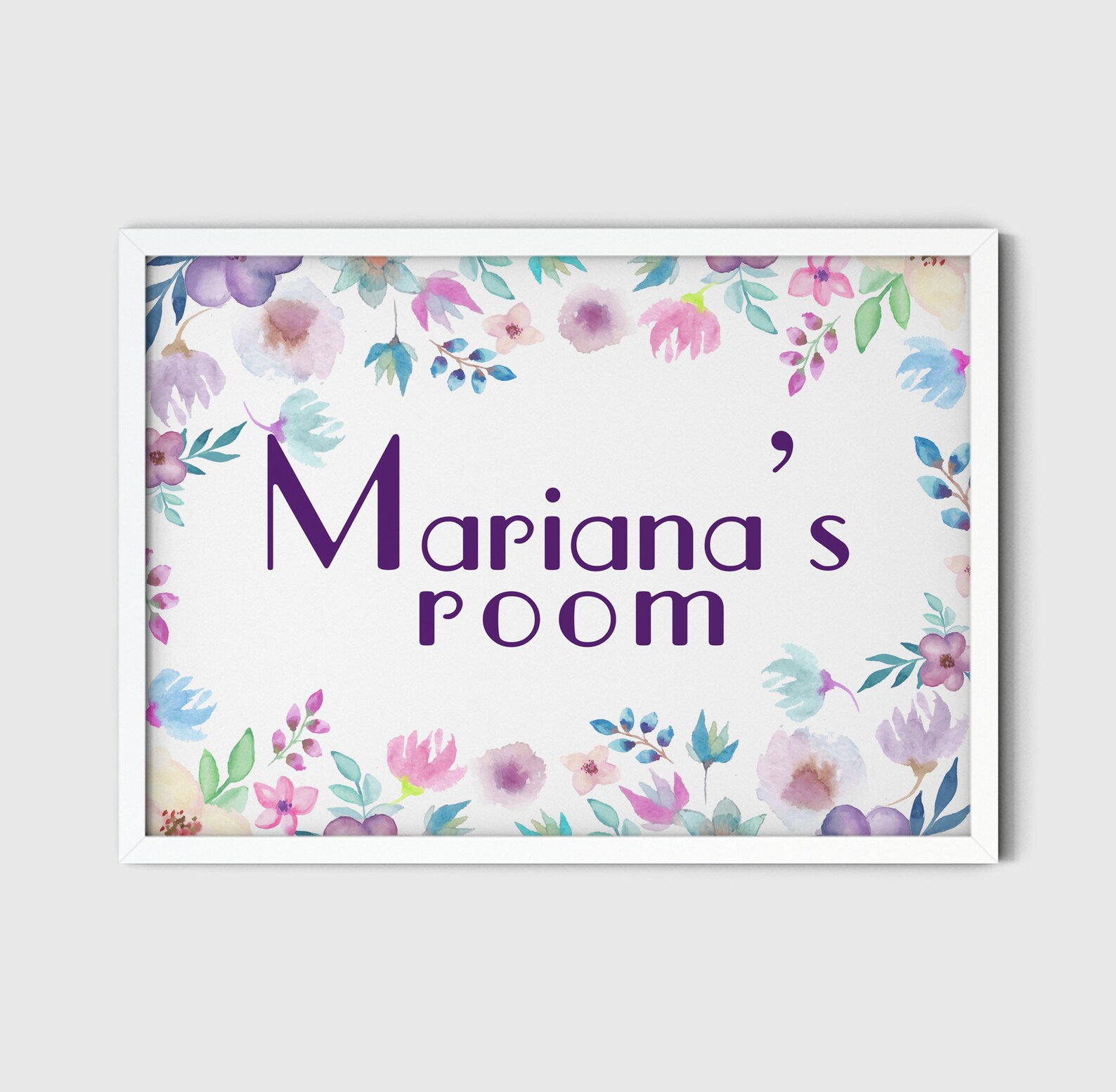 Girls Name Sign Flowers Printable Art, Door Sign, Name Sign for Nursery ...