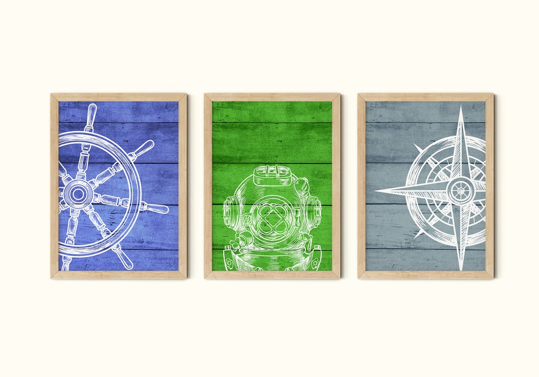 Nautical Wall Art Set of 3 Prints, Boys Room Wall Decor Printable ...