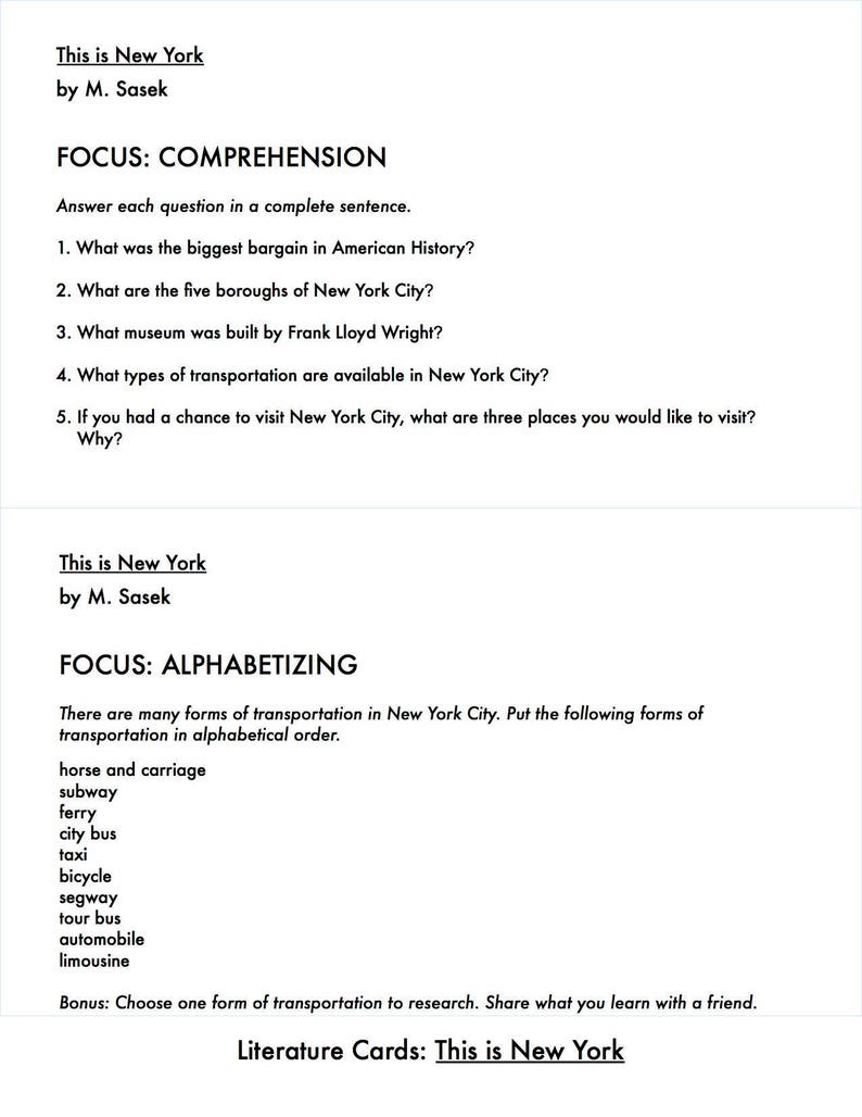 DIGITAL New York City Literature Cards Magnolia Montessori Material - Etsy