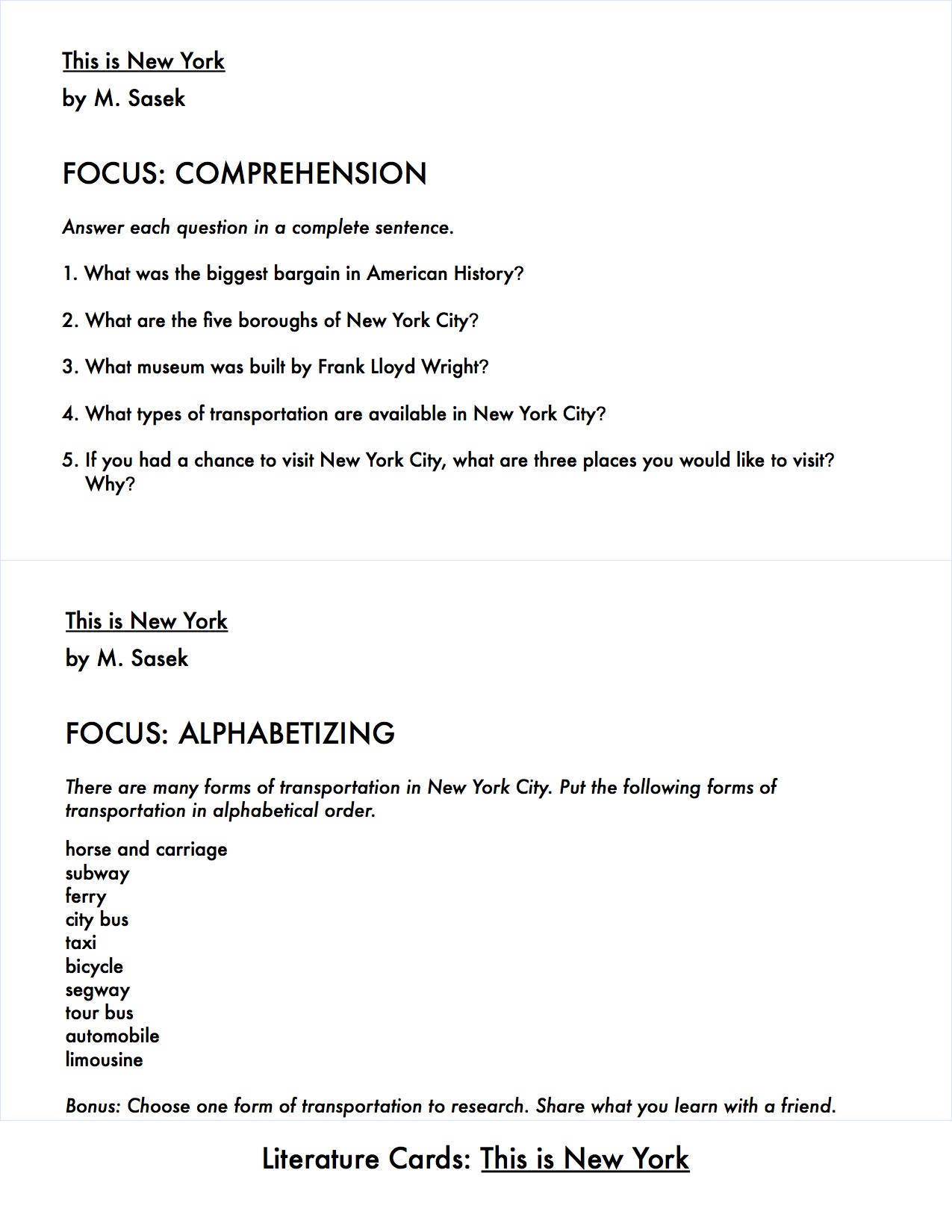 DIGITAL New York City Literature Cards Magnolia Montessori Material - Etsy