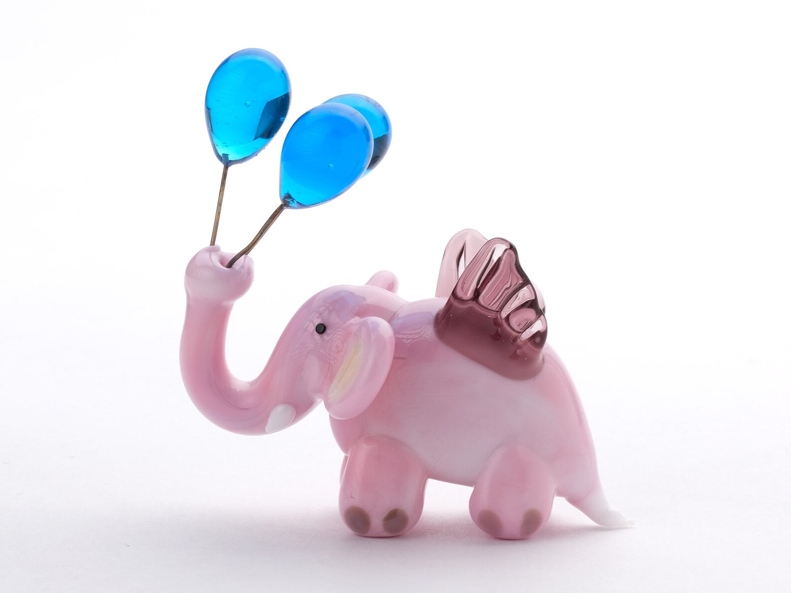 Handcrafted Glass Pink Elephant With Blue Balloons - Unique Home Decor ...
