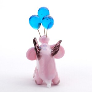 Handcrafted Glass Pink Elephant With Blue Balloons - Unique Home Decor ...