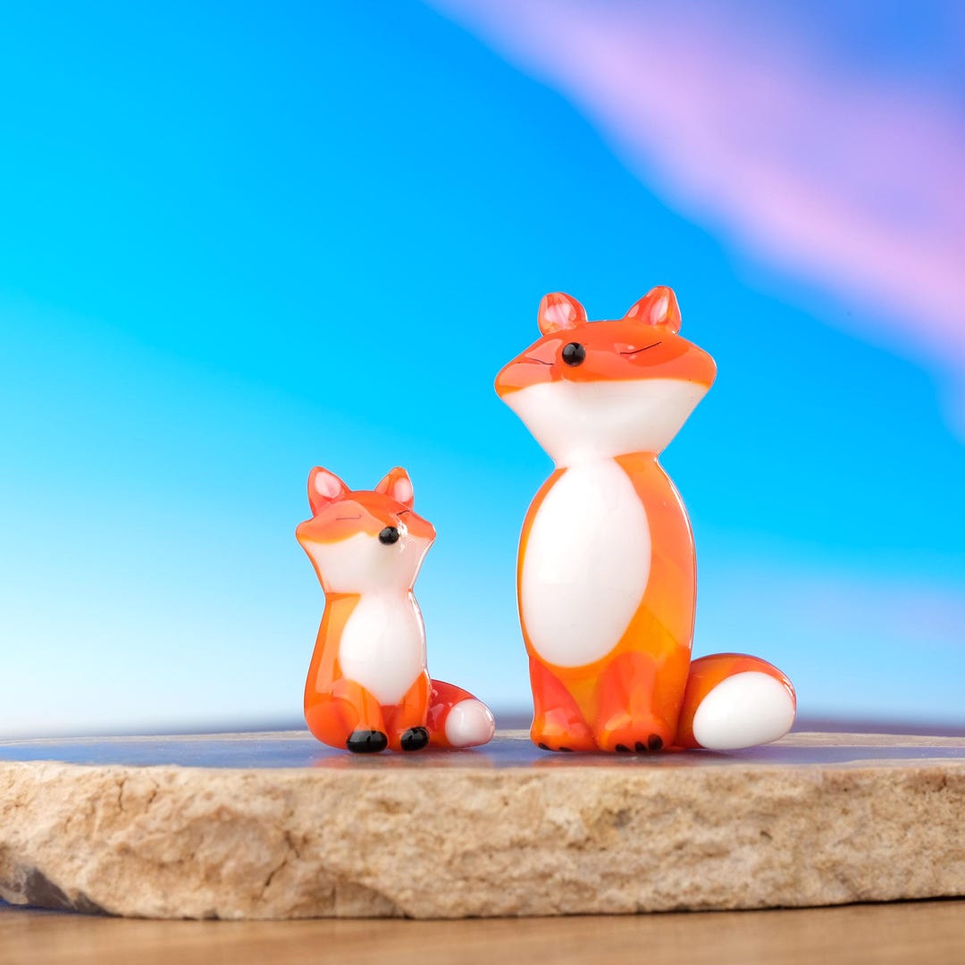 Orange Fox Glass Figurines: Handmade Woodland Sculpture, Rustic Home ...