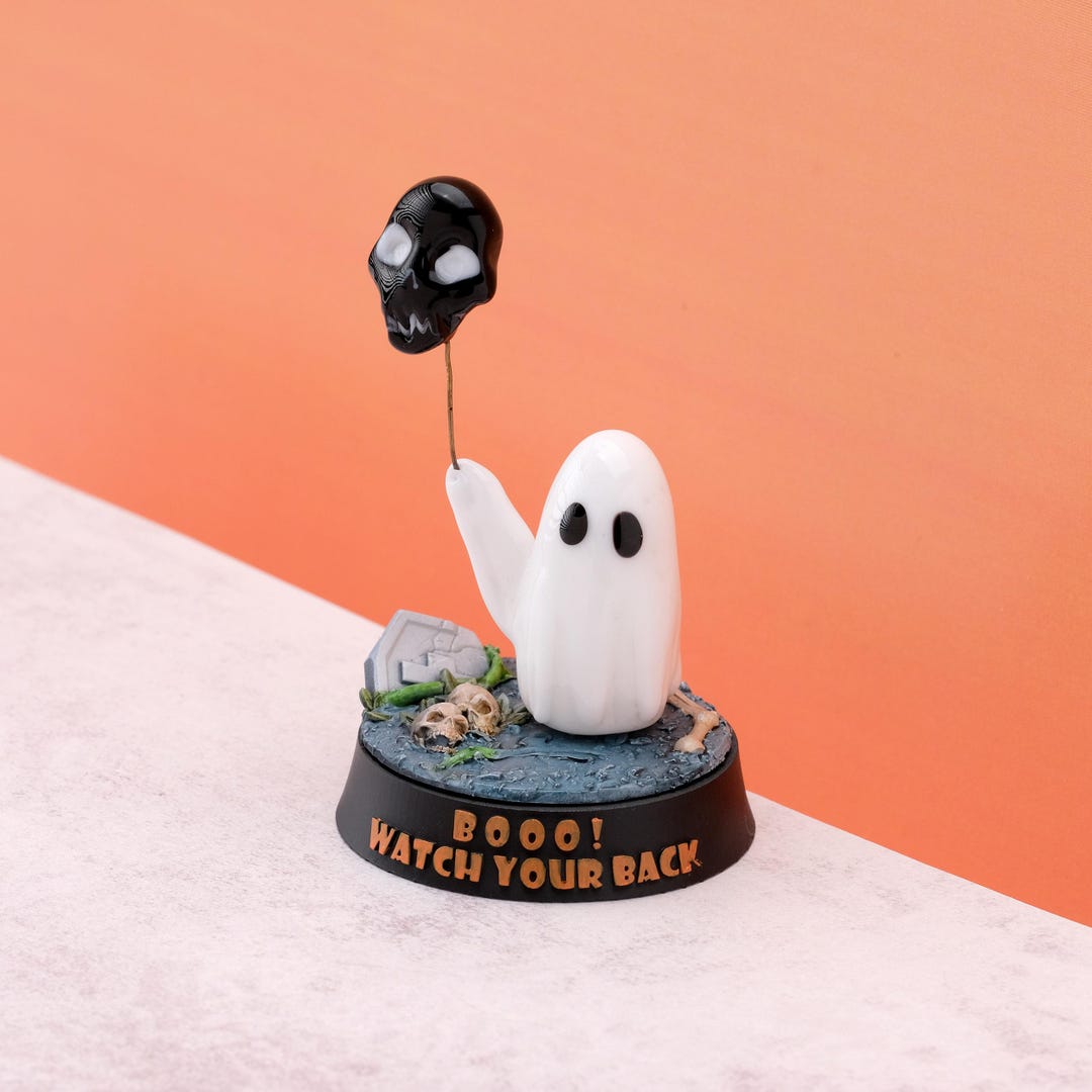 Handmade Glass Ghost With Skull, Custom 3D Printed Cemetery Base, No ...